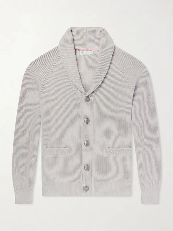 Brunello Cucinelli Shawl-collar Ribbed Cardigan - Neutrals
