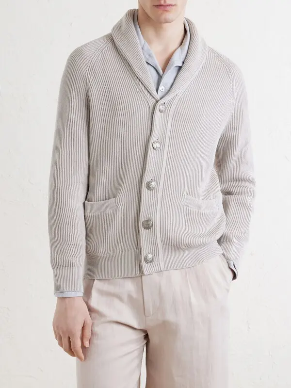 Brunello Cucinelli Shawl-collar Ribbed Cardigan - Neutrals