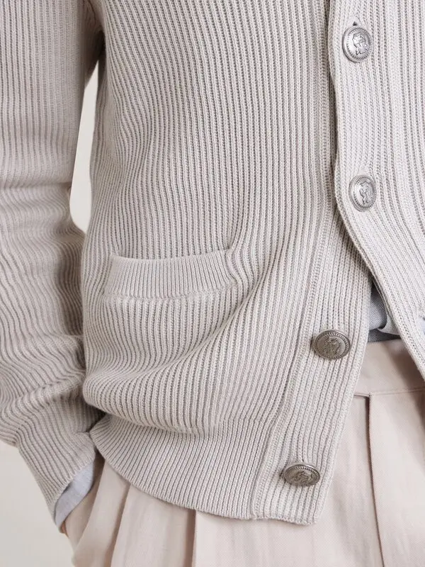 Brunello Cucinelli Shawl-collar Ribbed Cardigan - Neutrals