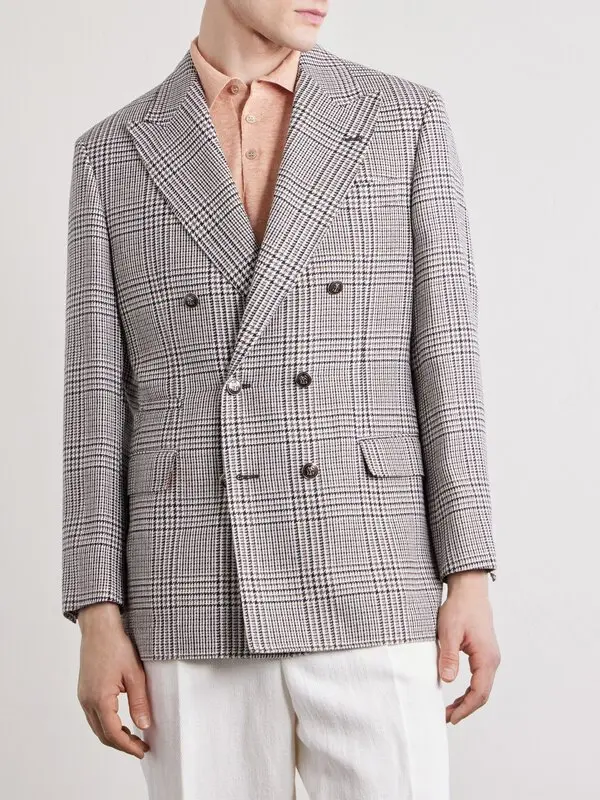 Brunello Cucinelli Prince Of Wales Checked Linen, Silk And Wool-blend Tweed Blazer