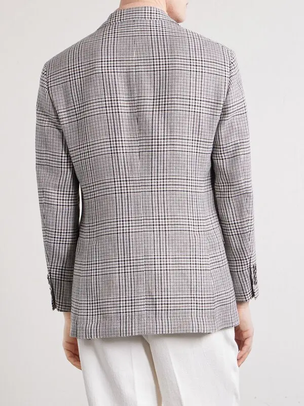 Brunello Cucinelli Prince Of Wales Checked Linen, Silk And Wool-blend Tweed Blazer
