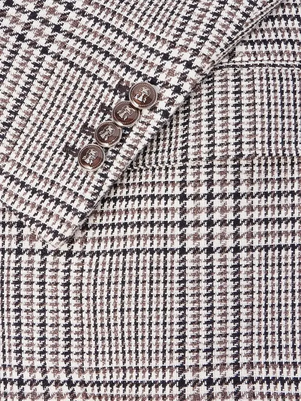 Brunello Cucinelli Prince Of Wales Checked Linen, Silk And Wool-blend Tweed Blazer
