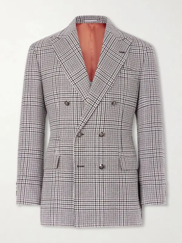 Brunello Cucinelli Prince Of Wales Checked Linen, Silk And Wool-blend Tweed Blazer - Gray