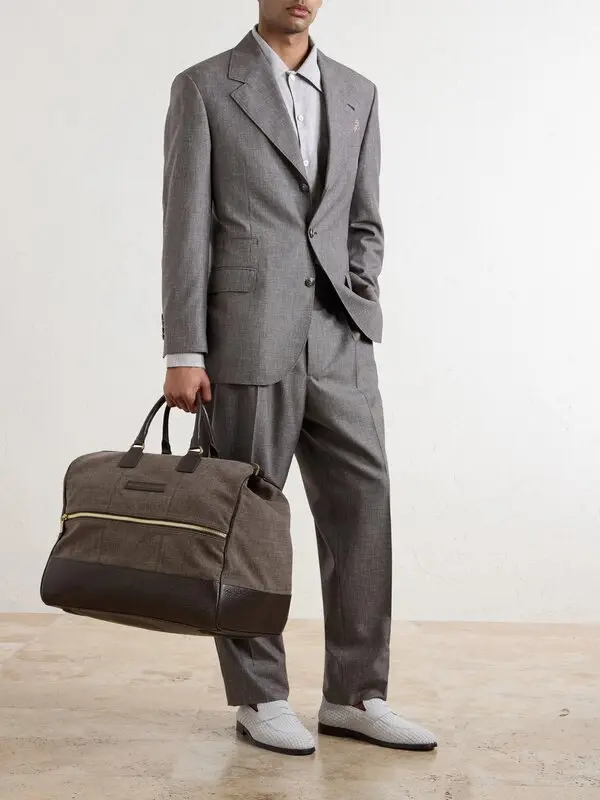 Brunello Cucinelli Boston Leather-trimmed Woven Weekend Bag