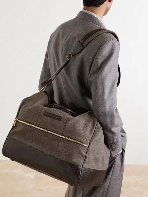 Brunello Cucinelli Boston Leather-trimmed Woven Weekend Bag
