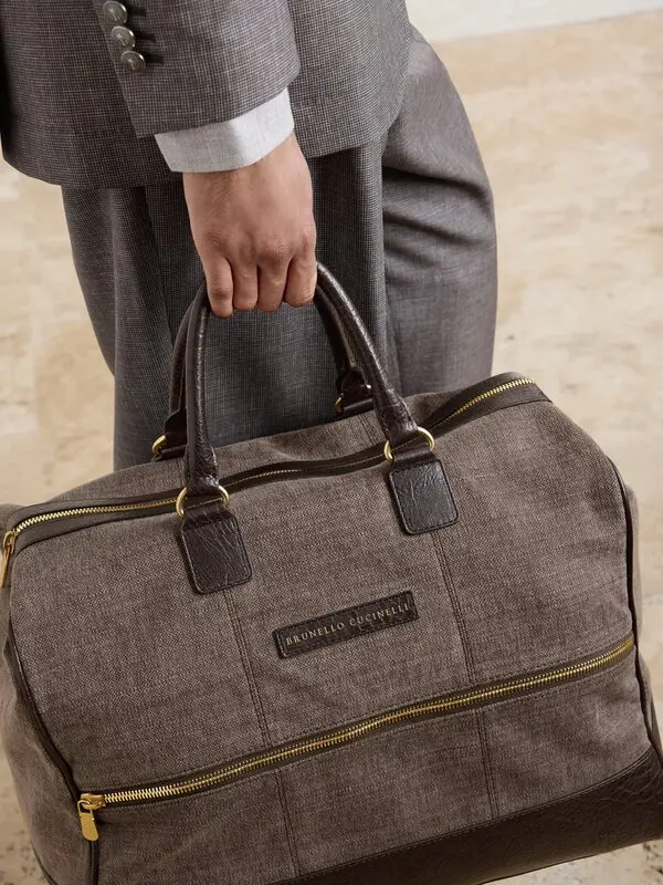 Brunello Cucinelli Boston Leather-trimmed Woven Weekend Bag
