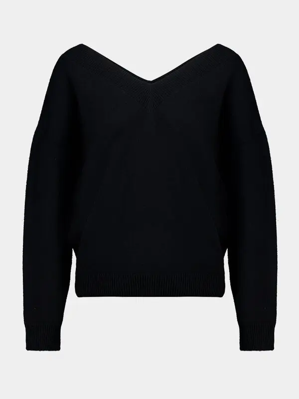 TOM FORD Cashmere Off-the-shoulder V-neck Knit - Black