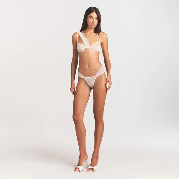 SKIMS Draped Thong | White | | Ultra Fine Mesh - Ivory