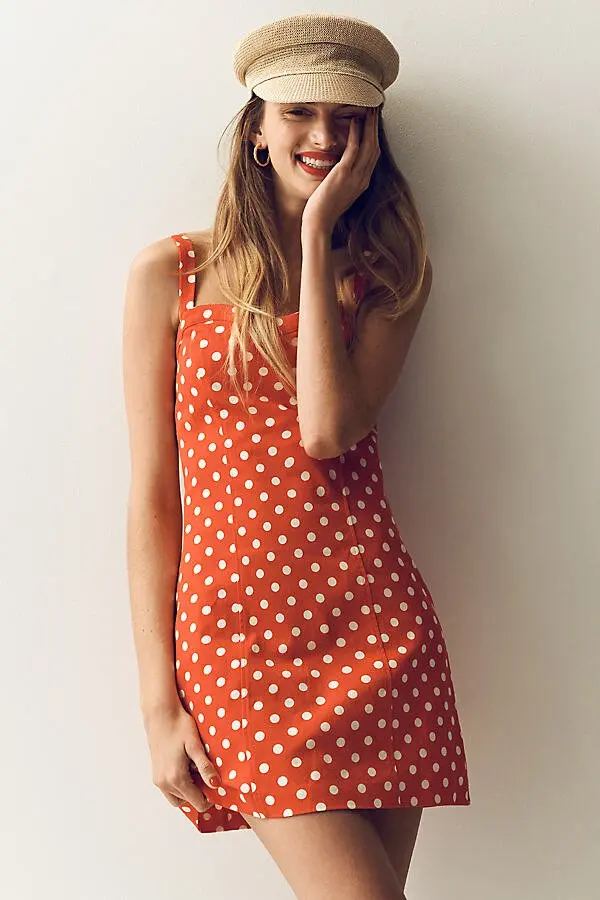 Maeve Sweetheart Polka Dot Mini Dress - Tomato
