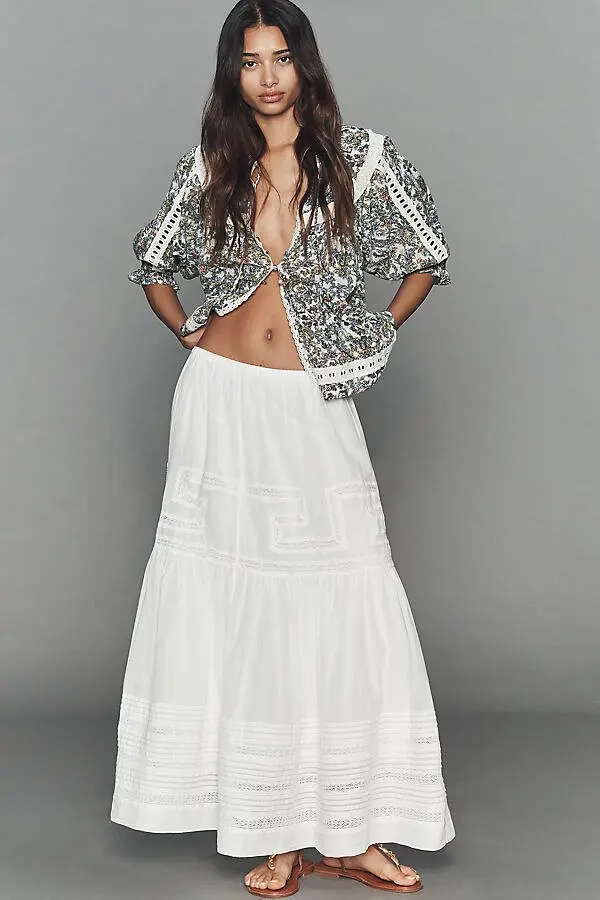 The Great. The Victorian Cotton Maxi Skirt - White