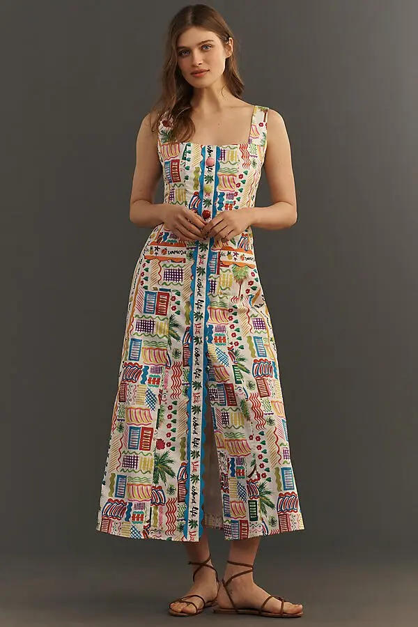 Celiab Bunya Sleeveless Maxi Dress - Green Pattern