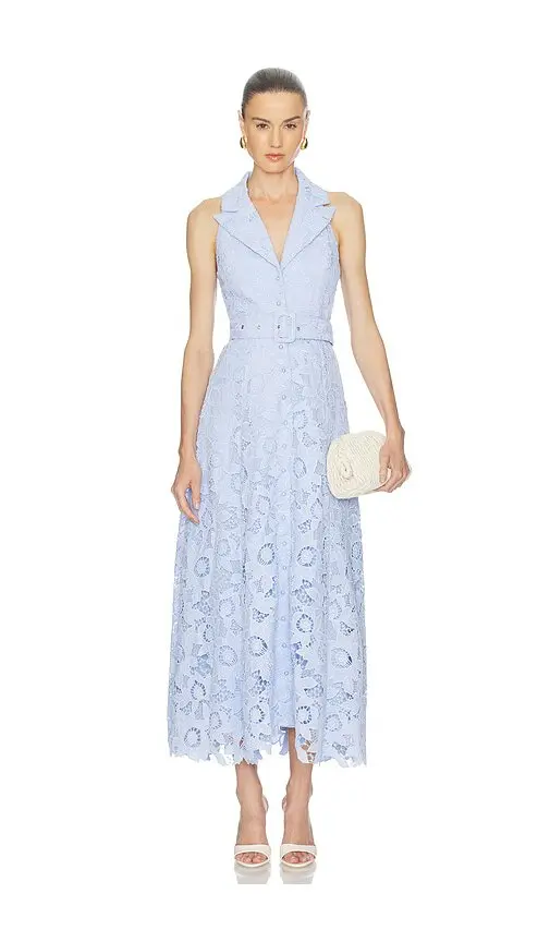 ELLIATT Lace Collared Maxi Dress With Belt - Blue
