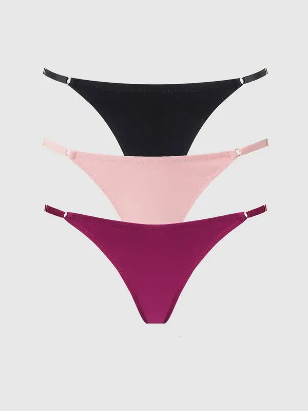 Frederick's Of Hollywood Bailey Stretch Cotton Thong 3 Pack - Multi-color