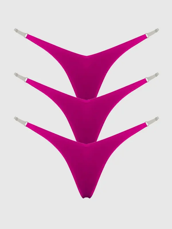 Frederick's Of Hollywood Petra Clear Side Slider Satin Thong 3 Pack - Multi-color