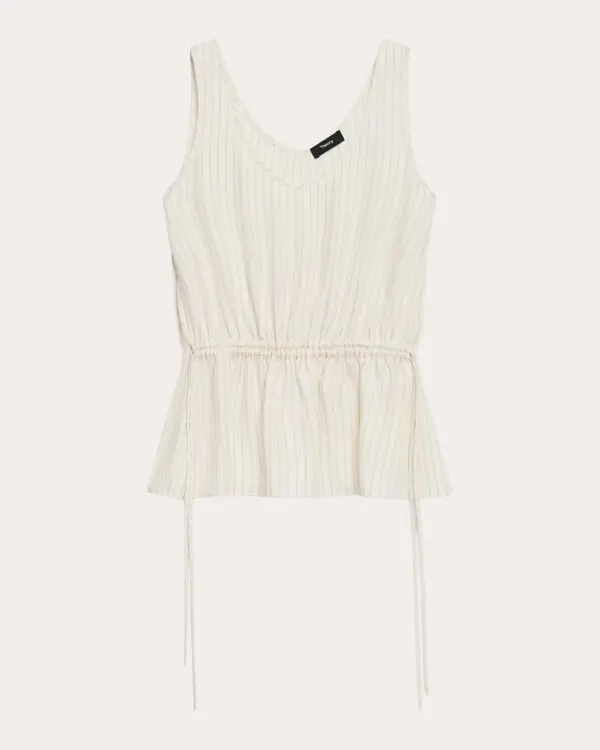 Theory Washed Twill Stripe Drawstring Tank Top - Neutral