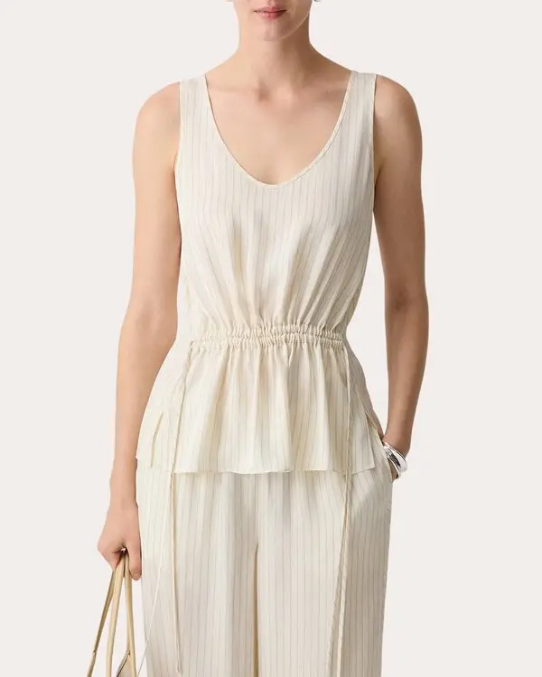 Theory Washed Twill Stripe Drawstring Tank Top - Neutral