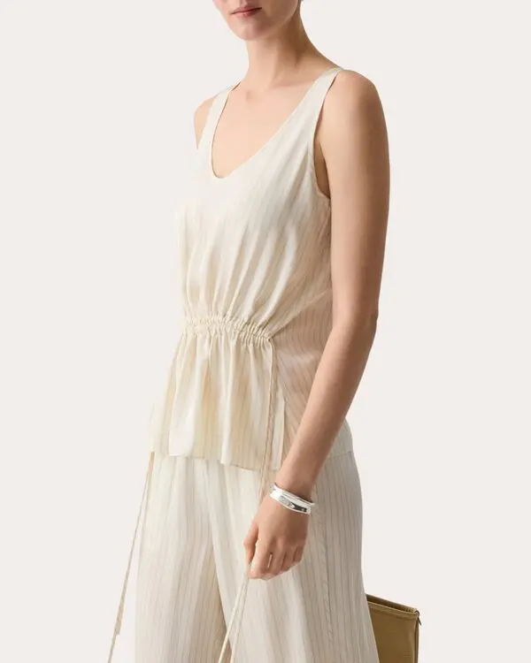 Theory Washed Twill Stripe Drawstring Tank Top - Neutral