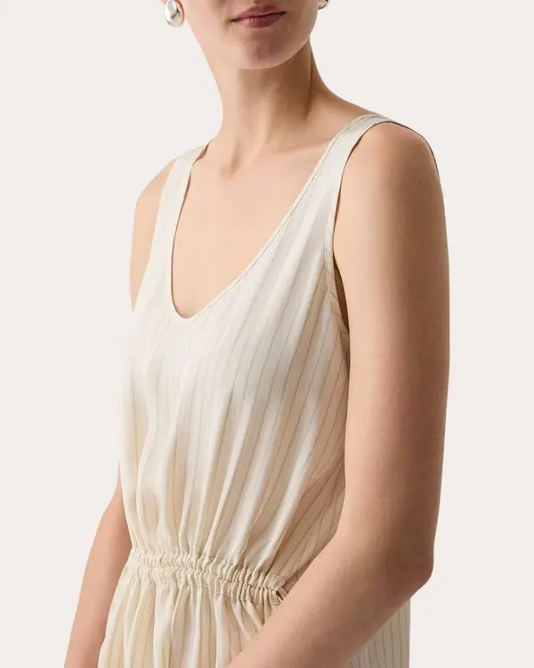 Theory Washed Twill Stripe Drawstring Tank Top - Neutral