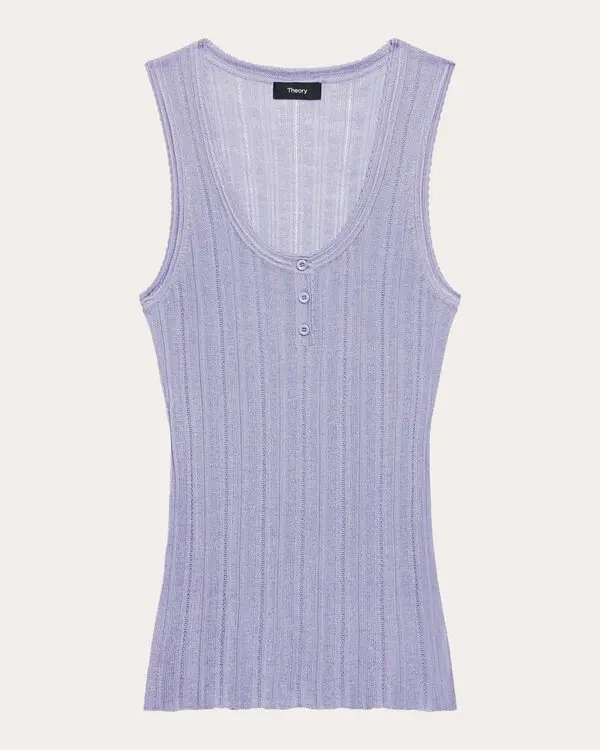 Theory Pointelle Rib Knit Tank Top - Blue