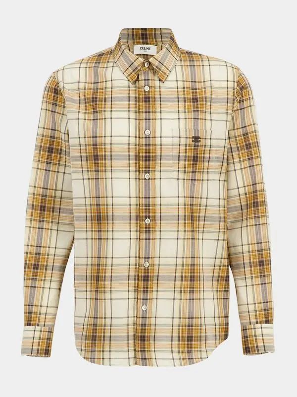 Celine Shirt Loose Fit L/s Button Up Light Checked Cotton - White