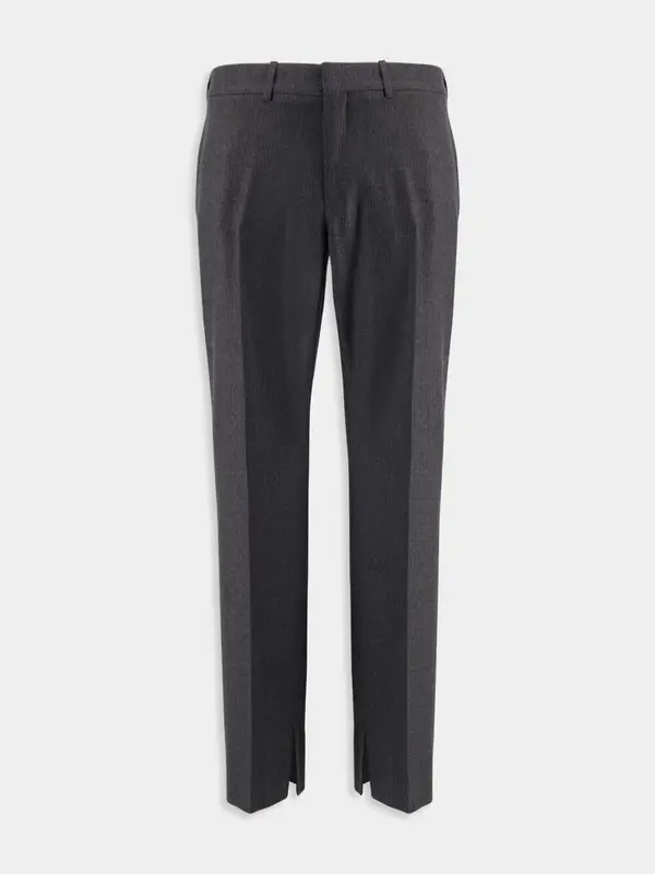 Celine Trousers Straight Fit Striped Wool Flannel - Grey