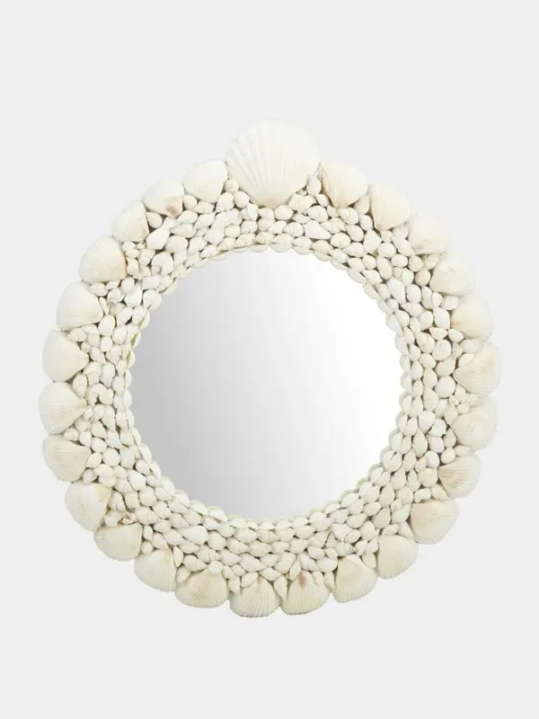 LES-OTTOMANS Round Handmade Shell Mirror - White