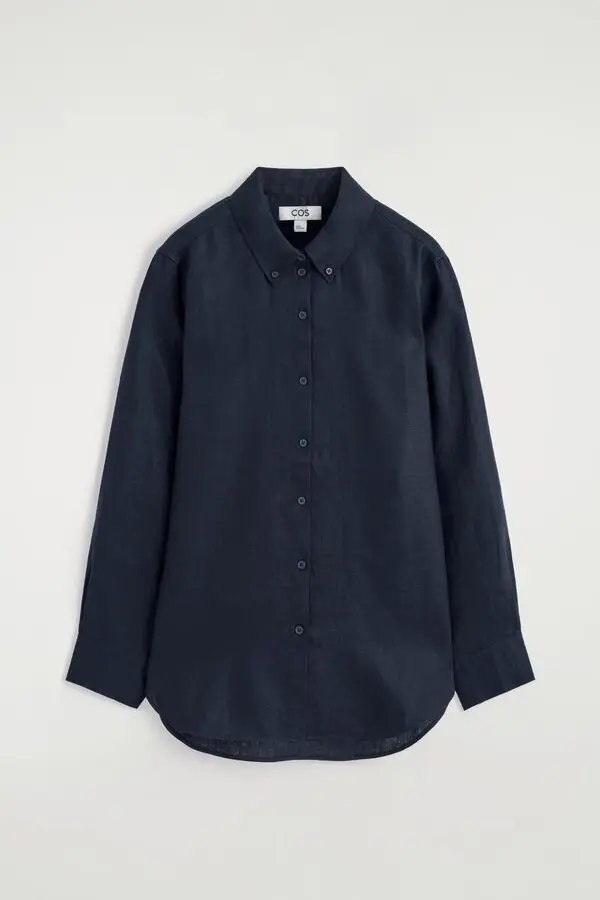 Cos Button-down Linen Shirt - Navy