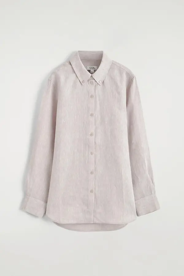 Cos Button-down Collar Linen Shirt - Pink