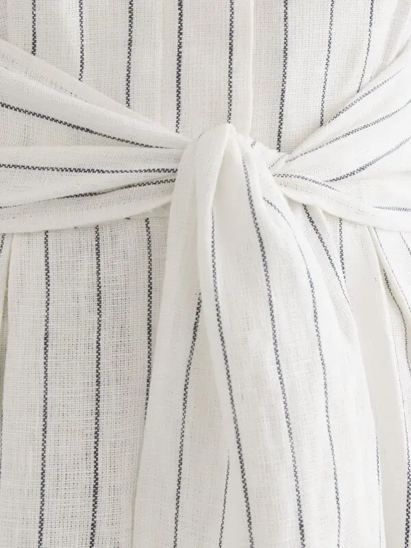 REISS Estella Linen Pinstripe Belted Playsuit