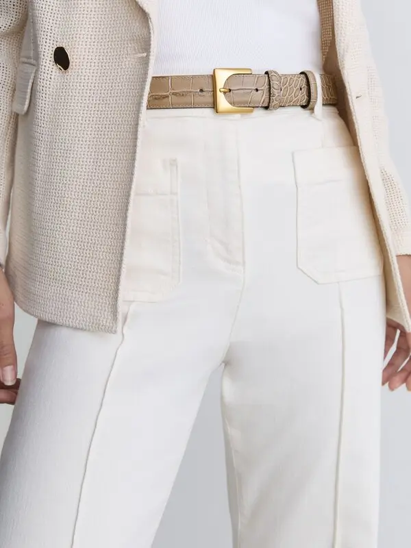 REISS Leather Square-buckle Belt - Stone