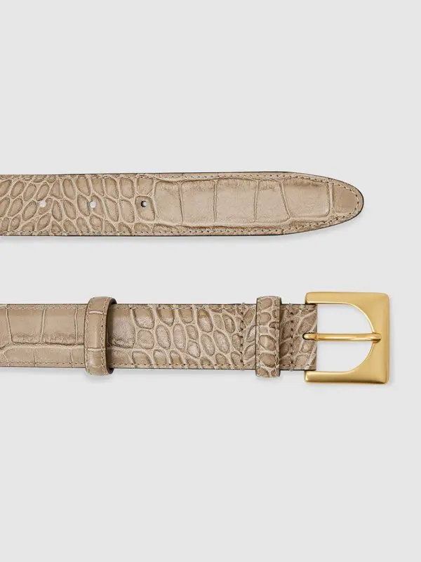 REISS Belinda Croc-effect Leather Square-buckle Belt - Stone