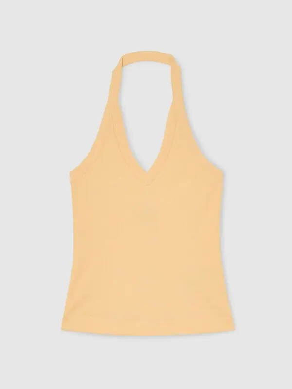 REISS Nina Stretch-cotton Ribbed Halterneck Vest