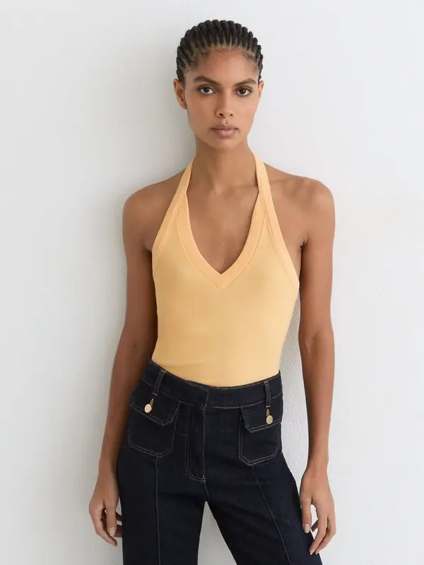 REISS Nina Stretch-cotton Ribbed Halterneck Vest