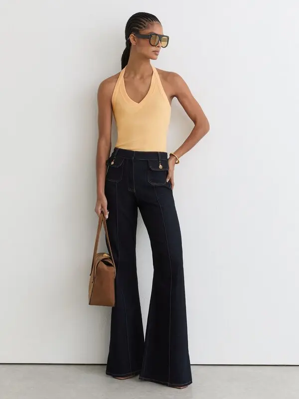 REISS Nina Stretch-cotton Ribbed Halterneck Vest