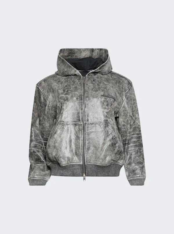 Alexander Wang Shrunken Leather Zip-up Hoodie - Grey
