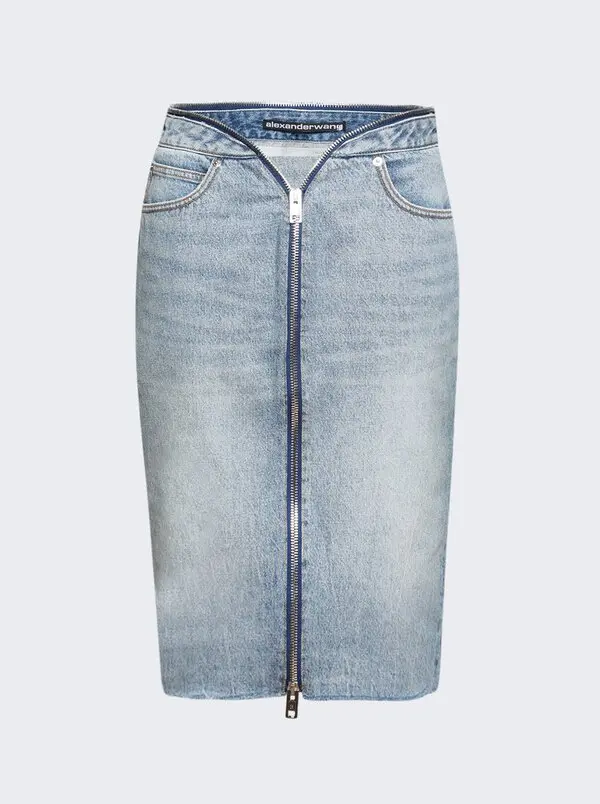Alexander Wang Dipped V Zip Waistband Skirt Authentic Light Indigo - Blue