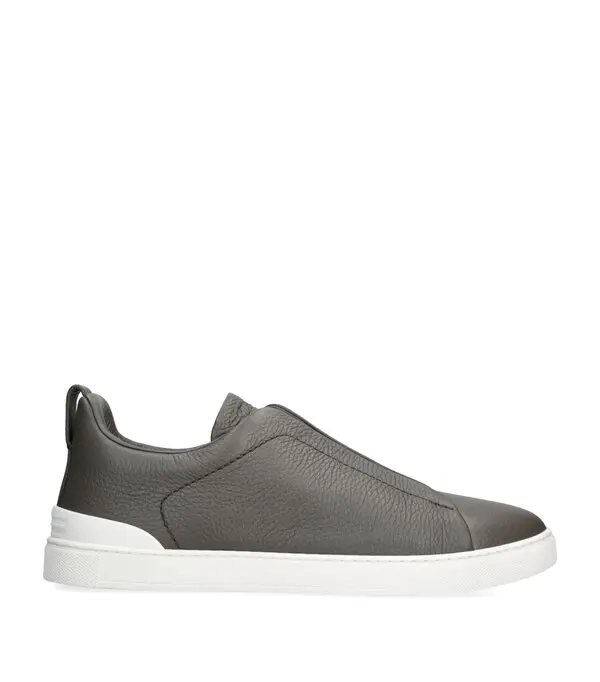 Zegna Leather Triple Stitch Sneakers - Grey