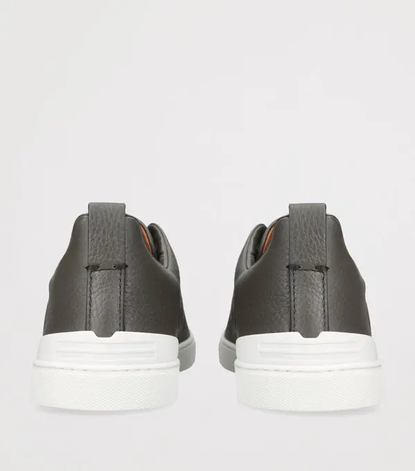 Zegna Leather Triple Stitch Sneakers - Grey