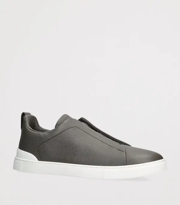 Zegna Leather Triple Stitch Sneakers - Grey