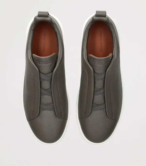 Zegna Leather Triple Stitch Sneakers - Grey