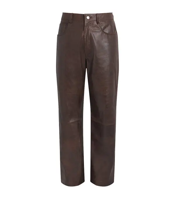 SUNFLOWER Leather Wide Leg Trousers - Brown