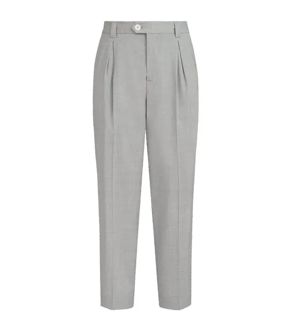 Brunello Cucinelli Virgin Wool Pleated Trousers - White