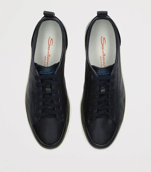 Santoni Leather Montecarlo Sneakers - Blue