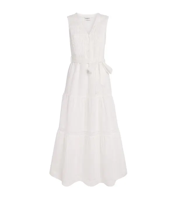 Claudie Pierlot Cotton-ramie Belted Midi Dress - White