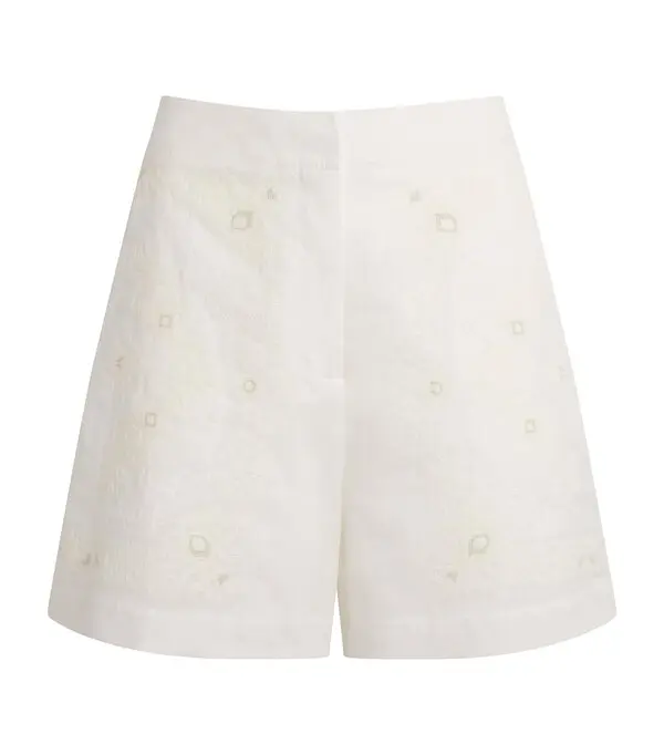 Claudie Pierlot Cotton-ramie Cross-stitch Shorts - White