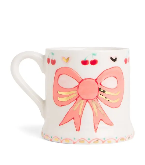 JAYNE REDMOND Hand-painted Bow Mug - White