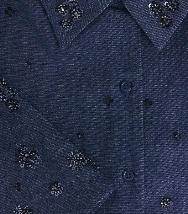 Maje Denim Embellished Cropped Shirt - Blue