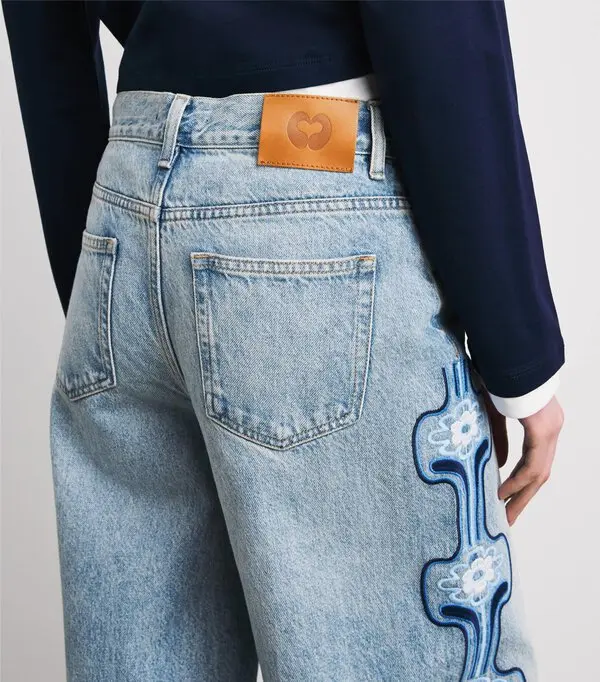 Maje Floral Embroidered Wide-leg Jeans