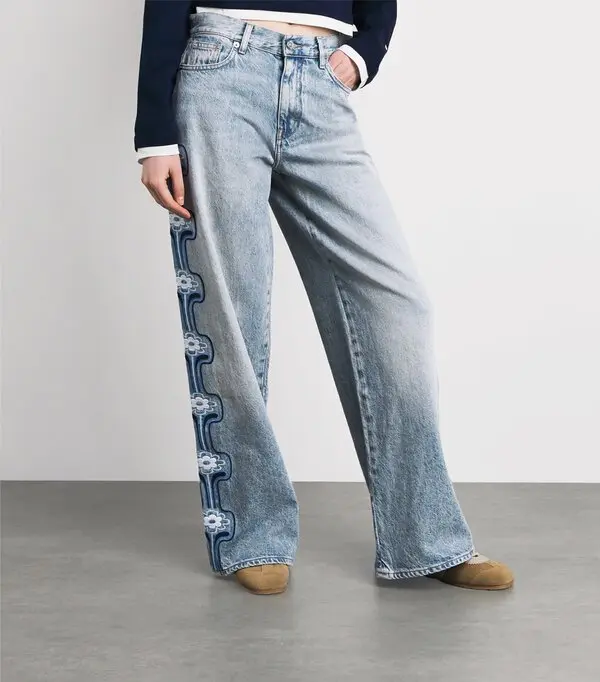 Maje Floral Embroidered Wide-leg Jeans