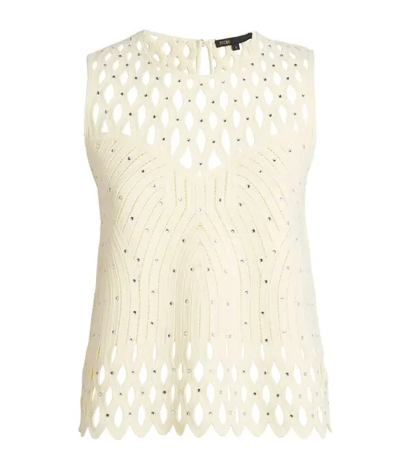 Maje Embellished Crochet Top - Yellow